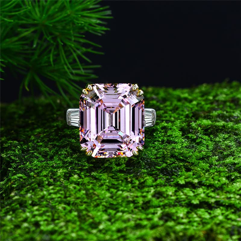 AINUOSHI Engagement Rings for Women Emerald Cut Solitaire 3 Stones 9 Carat Cubic Zirconia CZ Sterling Silver Wedding Band Anniversary Birthday Gift