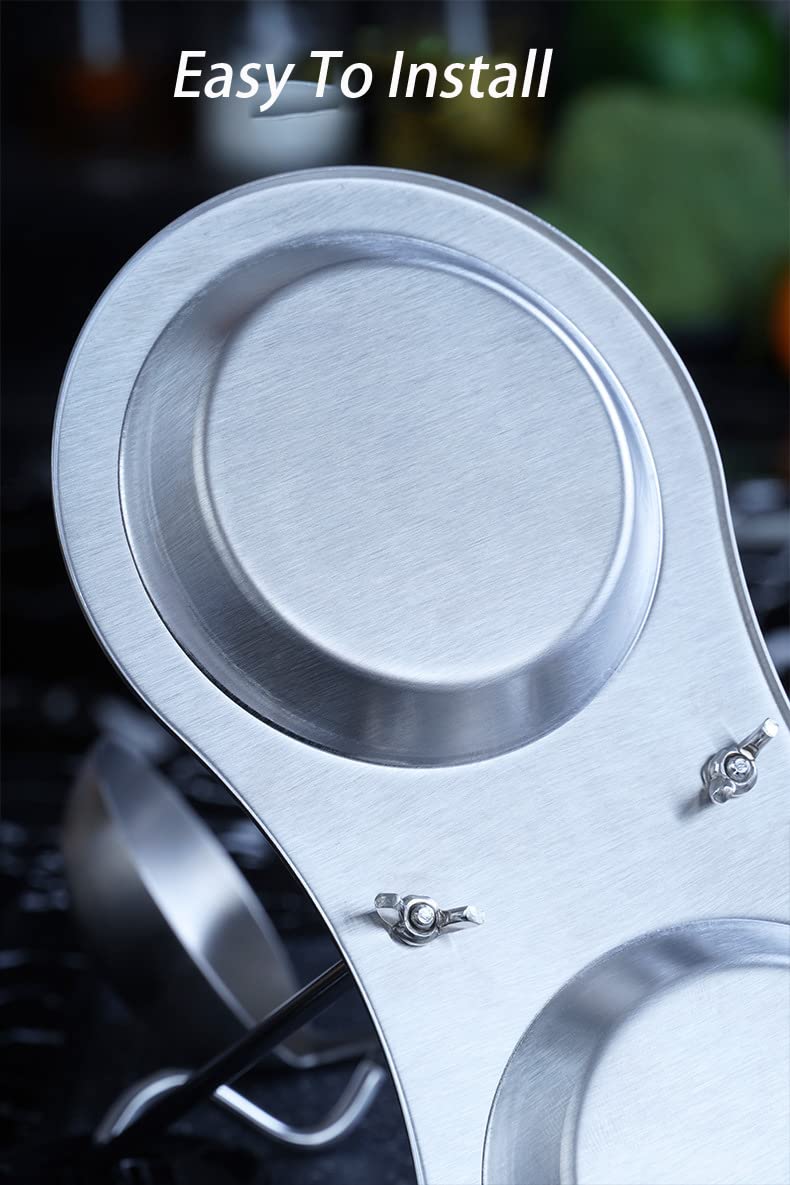Anller Stainless Steel Standing Spoon Rest with two resting Dishes, Double Spoon Racks, Upright Ladle Holder, Silver