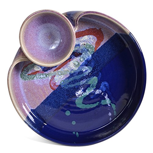 Larrabee Ceramics Chip and Dip Platter, Handmade American Pottery, Mauve/Cobalt