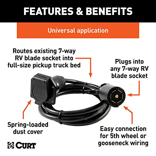 CURT 56080 7-Foot Vehicle-Side Truck Bed 7-Pin Trailer Wiring Harness Extension , Black