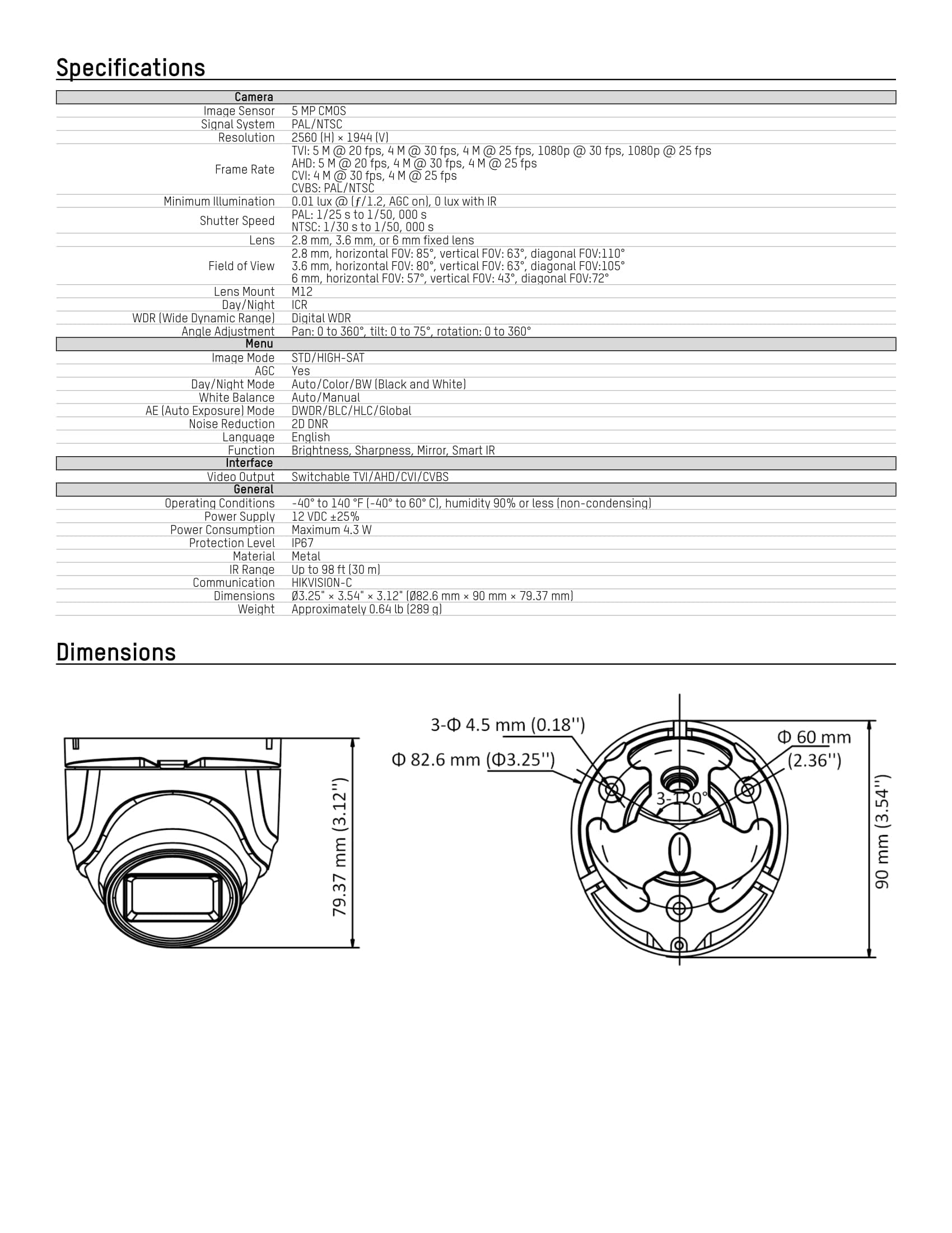 DS-2CE76H0T-ITMF 5MP Turbo HD TVI Turret Dome Mini Eyeball Analog Security Camera, CCTV Surveillance, 2.8mm Wide Angle, 65ft Night Vision, Outdoor, ONLY Compatible with Hik Vision 5MP and 8MP DVR