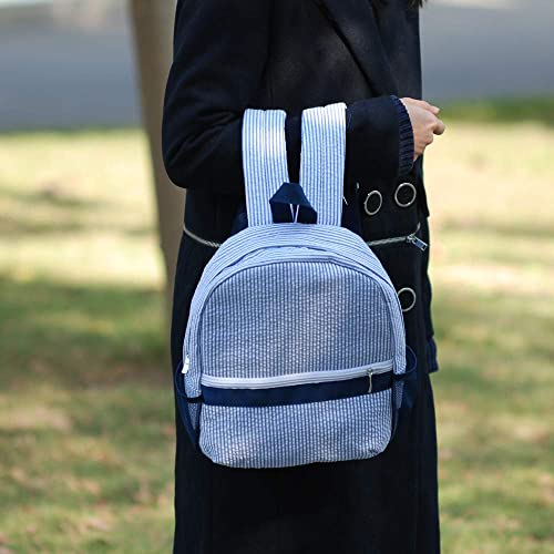 BLANKSMALL Toddler Backpack, Seersucker Small Preppy Backpack, Classic Cute Kids School Small Preschool Kindergarten Children Bag 12" H x 9.5" W for 2-5 Years (Navy)