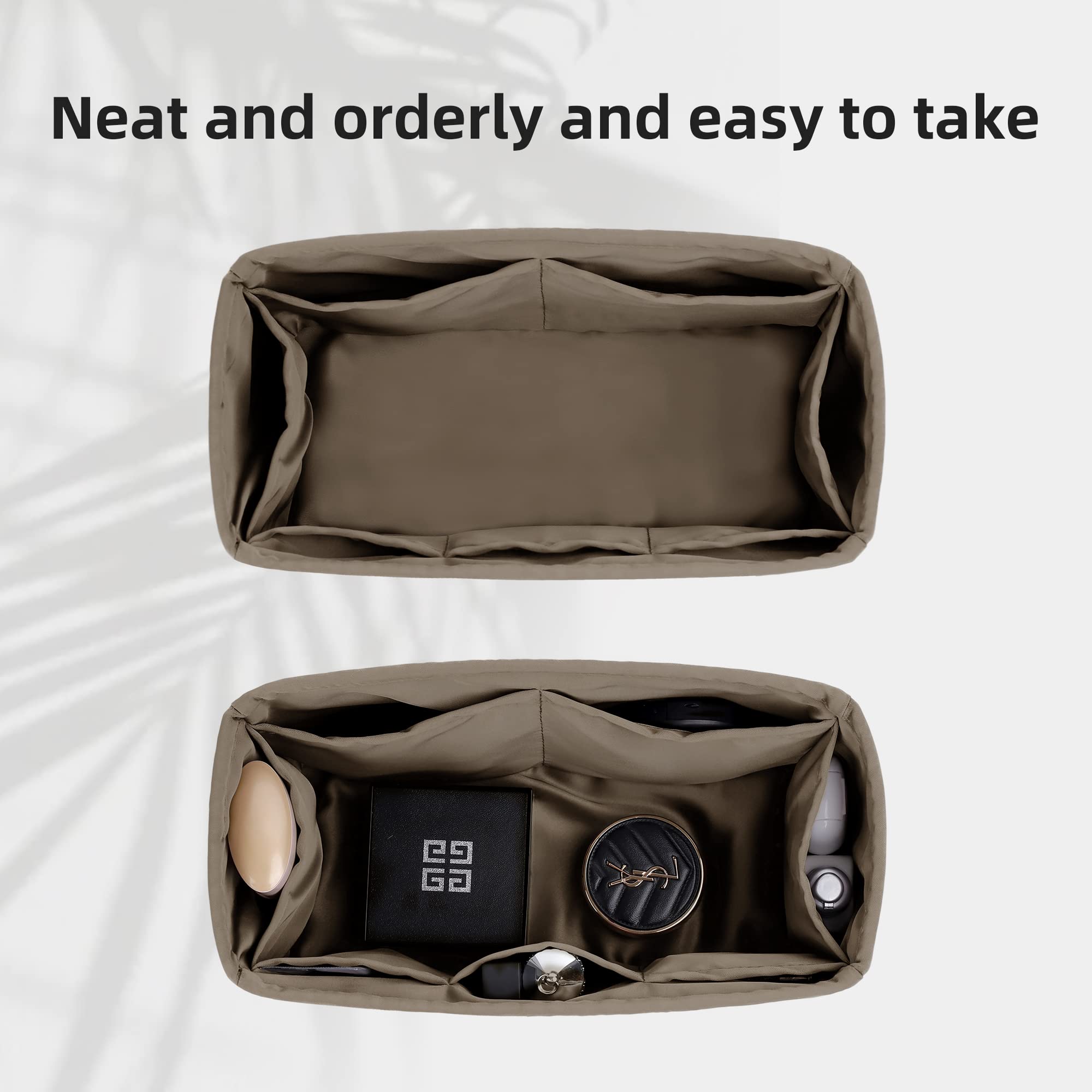 DGAZ Purse Organizer Insert,Silk Bag Organizer,Luxury Handbag & Tote Shaper Fits Lindy 19/26/30/34 Bags(Etoupe grey,LD19)