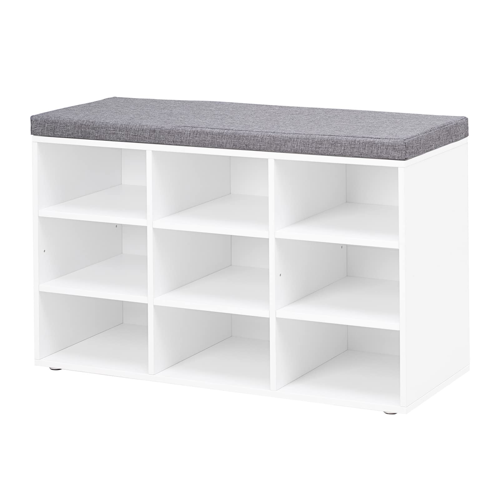 DINZI LVJ Shoe Storage Bench with Cushion, Cubby Shoe Rack with 9 Cubbies, Adjustable Shelves, Multifunctional Shoe Organizer Bench for Entryway, Mudroom, Hallway, Closet and Garage, White