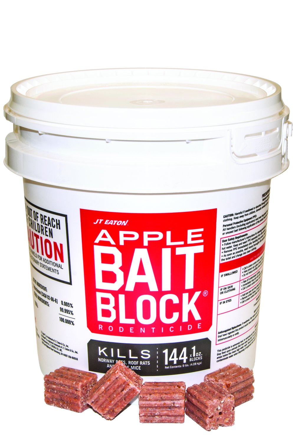 JT Eaton 709-AP Bait Block Rodenticide Anticoagulant Bait, Apple Flavor, for Mice and Rats (Pail of 144)