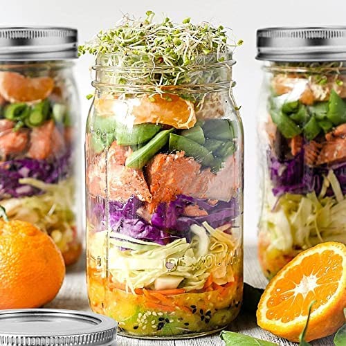 Bedoo Mason Jars 32 oz, 12 Pack Quart Mason Jars With Wide Mouth Lids, Glass Jars for Canning, Food Storage, Meal Prep, Overnight Oats, Fermenting, Pickling, DIY Projects