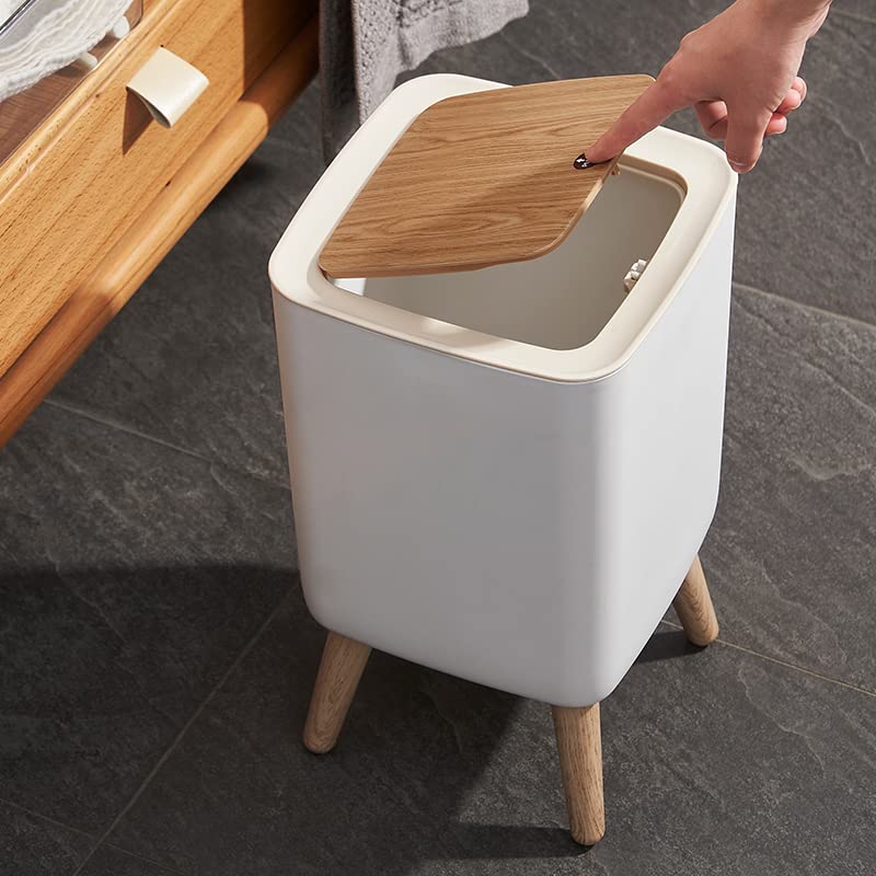 Bedroom Trash Can with Lid,Waste Basket for Bathroom,Kitchen Garbage Can with Push Button, Small Trash Bin,Plastic Rubbish Bin for Office, Living Room, 2.6 Gallon&0.5 Gallon (2 Pieces)