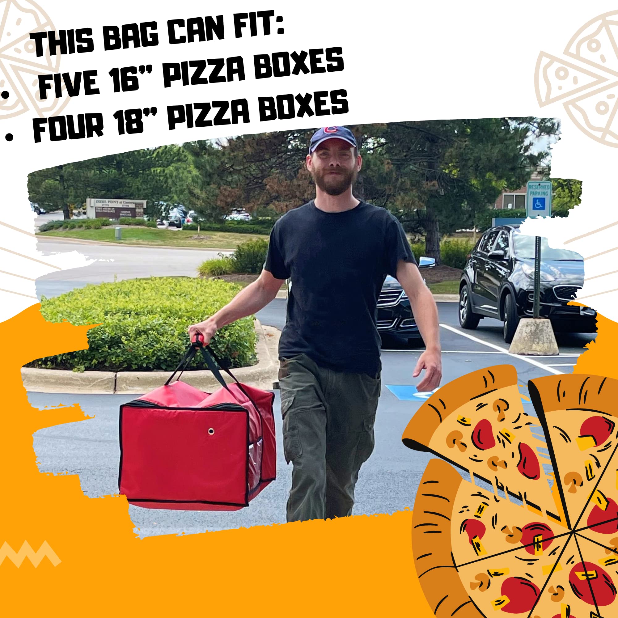 FSE Insulated Pizza Food Delivery Bag Carrier, 18 Inch x 18 Inch x 13 Inch (Zipper Closure)