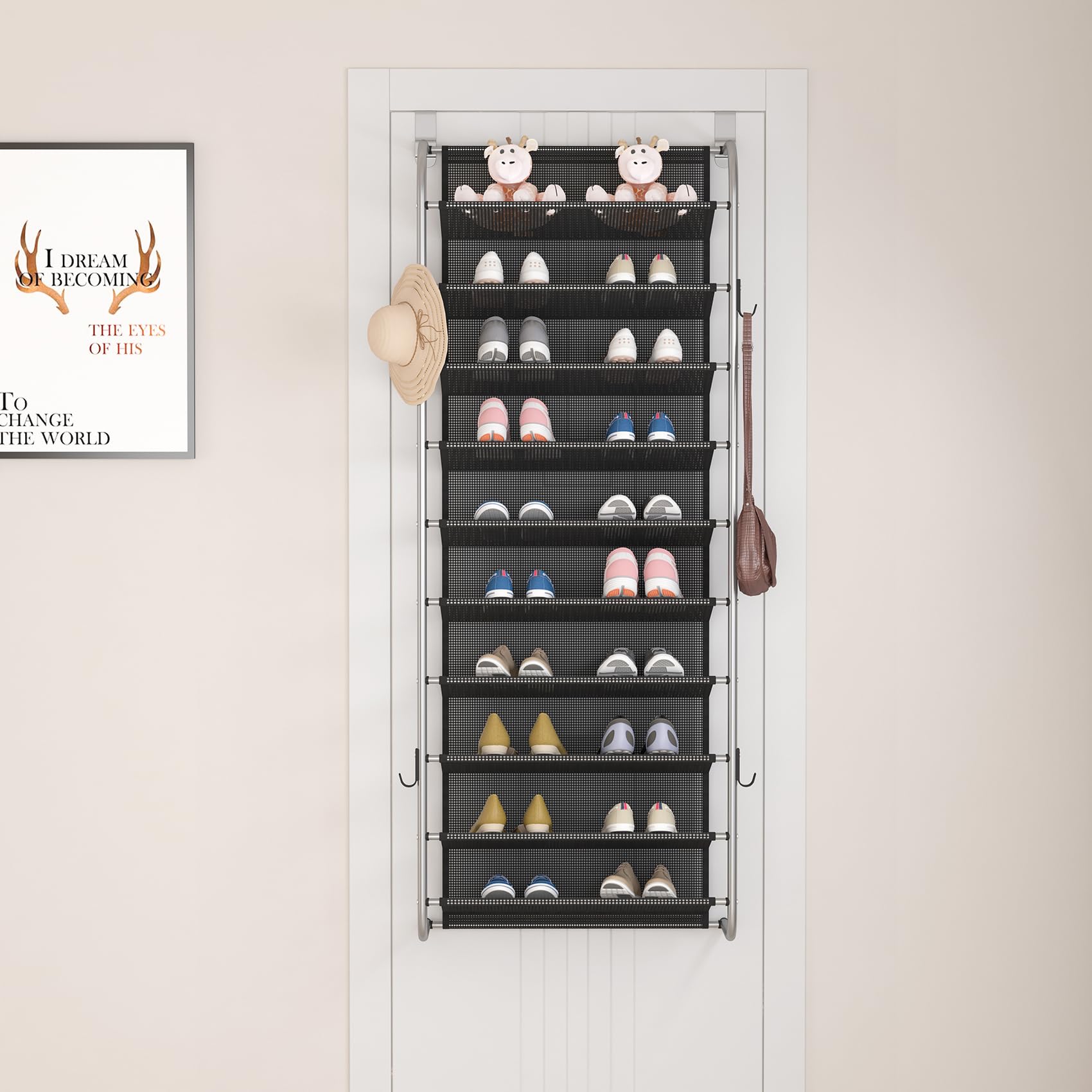 MUOU 10 Tier Shoe rack Hanging Shoe Storage the door shoe rack for Closet Pantry Over The Door Shoe Organizer Wall Floating Shelves (Gray, 10 Tier)