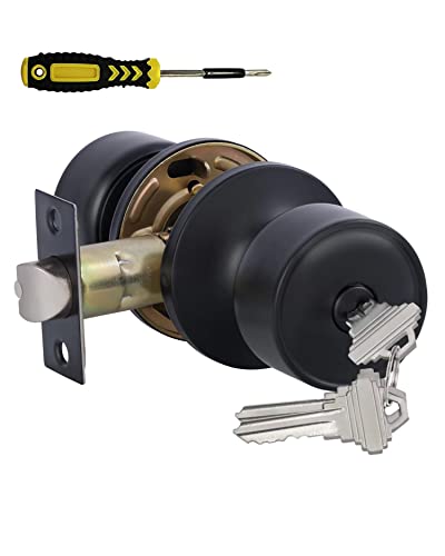 Lanwandeng Keyed Alike Entry Door Knob with Lock, Interior and Exterior Door Lock, Matte Black Door knobs with Lock for Bedroom/Bathrooom