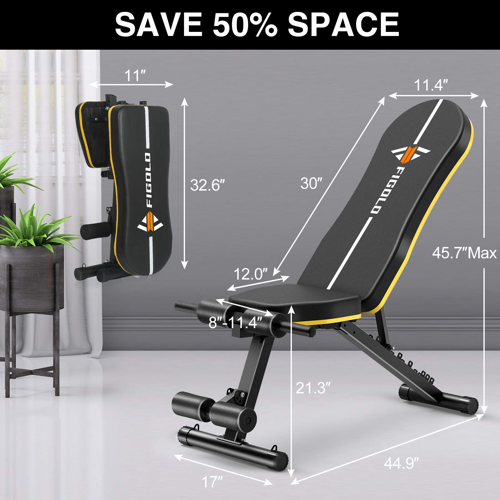 Adjustable Weight Bench for Full Body, Workout Bench with 7 Positions and Wider Backrest/Seat Home Gym Bench , Strength Training Press Bench with Fast Folding [2021 New Version]