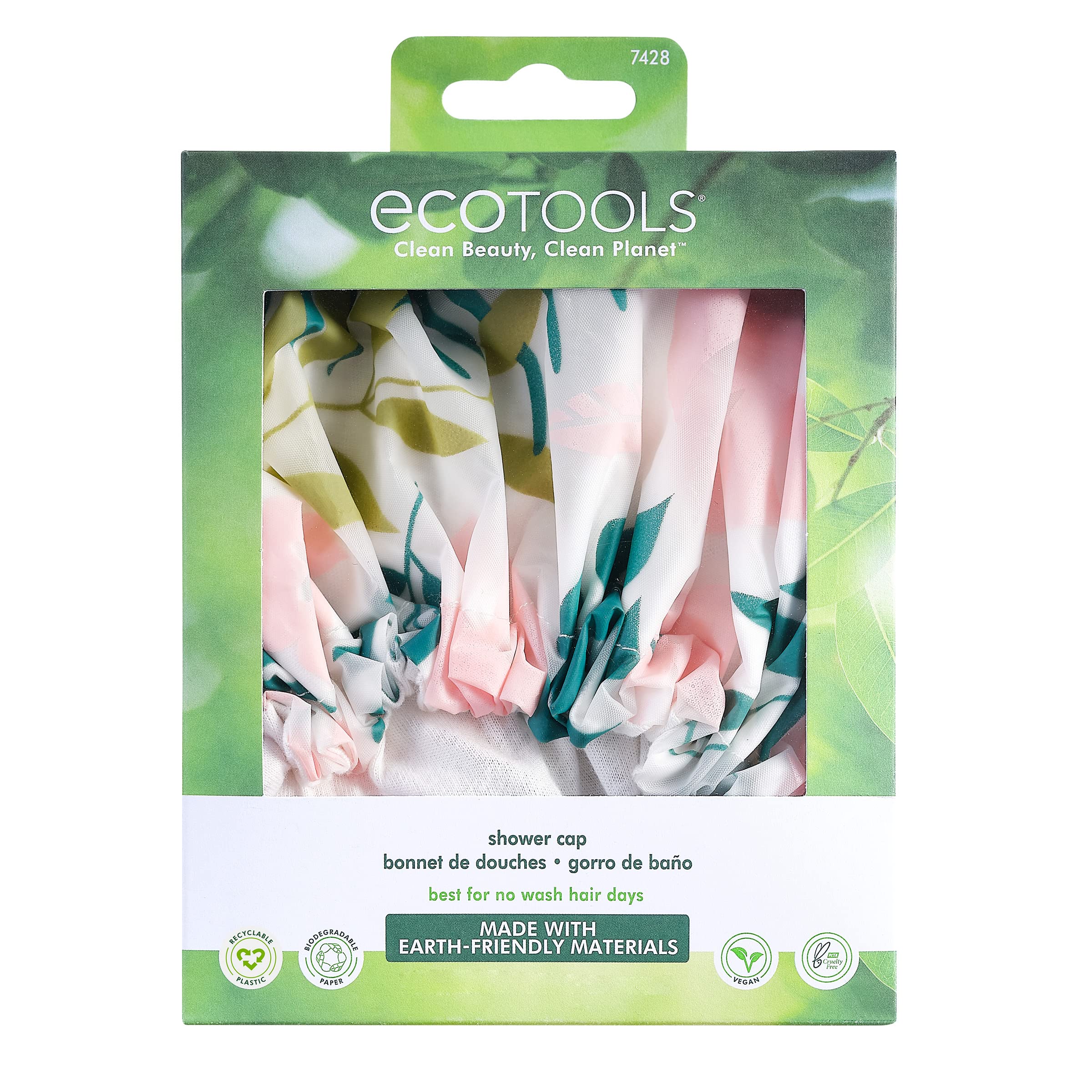 EcoTools Shower Cap, Organic Cotton Lining, Perfect For No-Wash Days, Fits All Head Sizes & All Hair Textures, Reusable & Waterproof, Protects Scalp, Eco-Friendly, Cruelty-Free, & Vegan, 1 Count