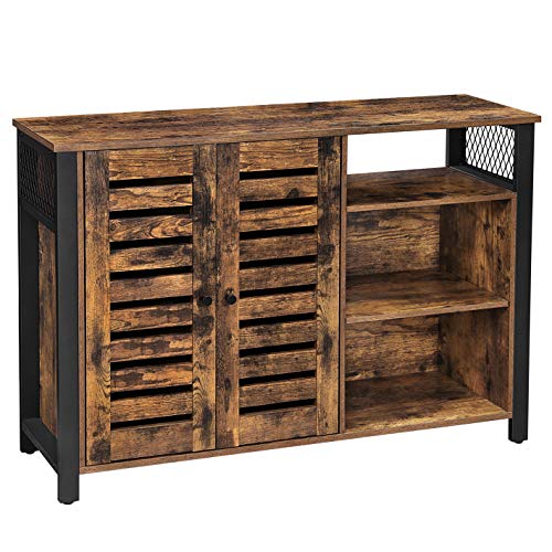 VASAGLE Lowell Storage Cabinet, Sideboard with Adjustable Shelves and Louvered Doors, Industrial, 13" D x 44.9" W x 29.5" H, Rustic Brown