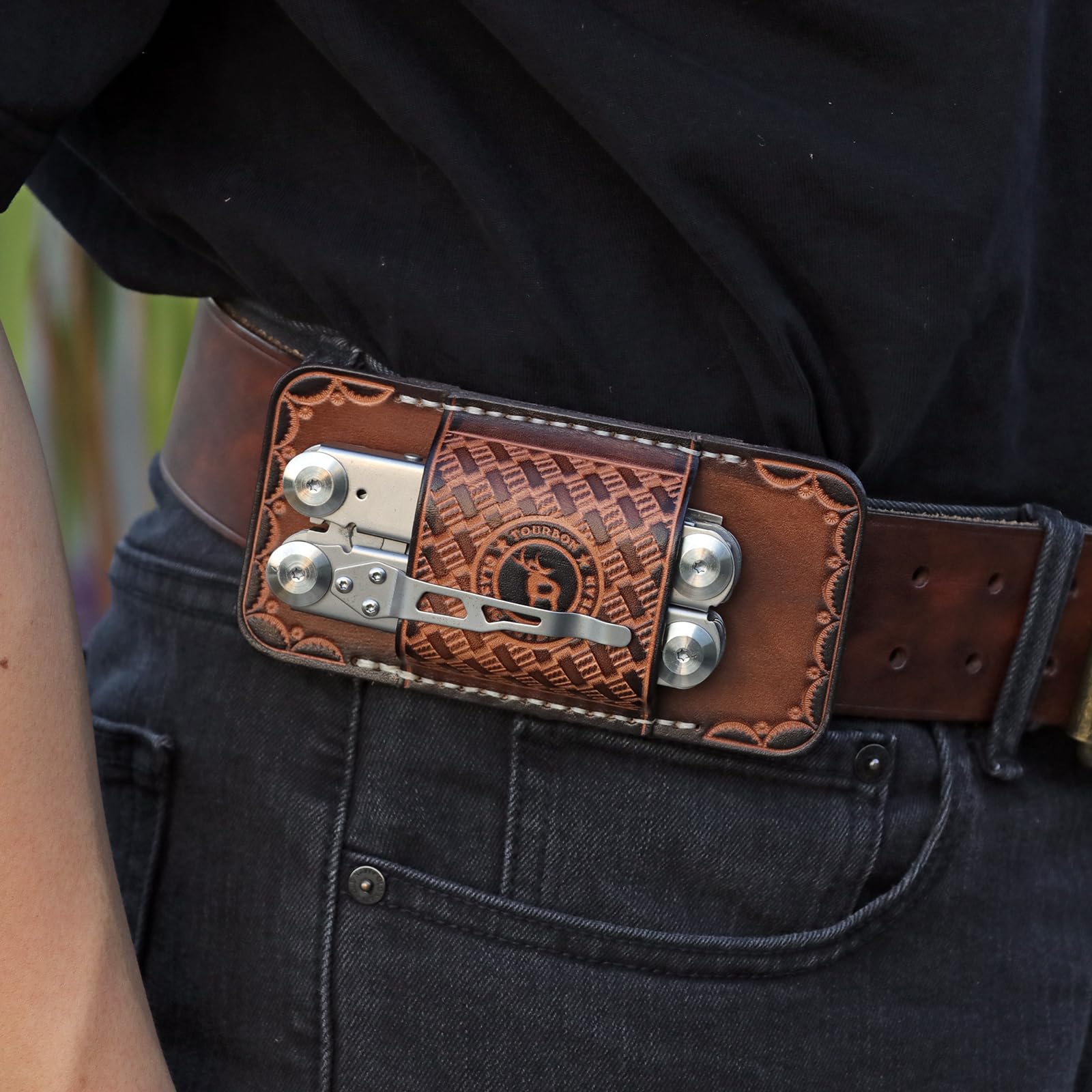 Tourbon Multitool Horizontal and Vertical Carry Leather Sheath for Belt Pocket Holder Carrier EDC Tools Draw Knife Holster Organizer
