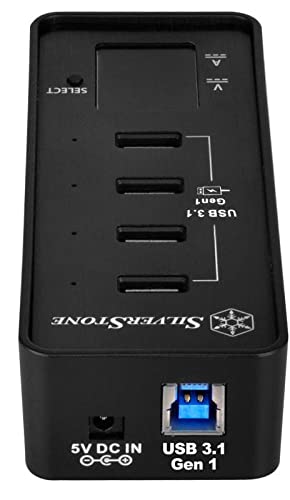 Silverstone SST-EP03 v2.0 - 4-Port USB 3.0 Data Hub, Display, OVP, OCP, Aluminum, multinational Charging Adapter