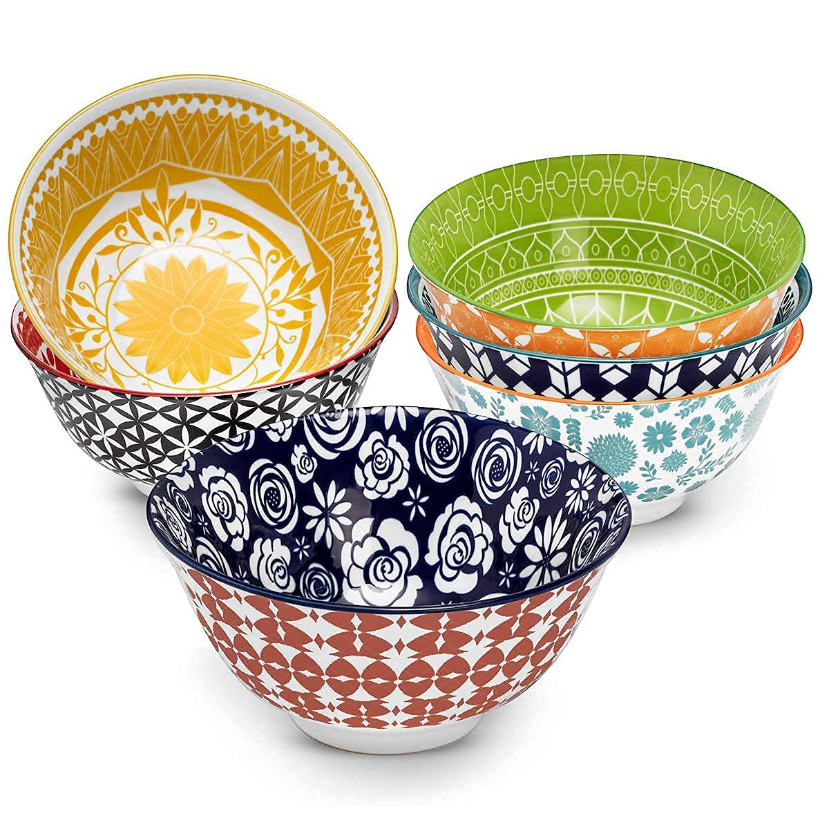 Annovero Mugs, Cereal Bowls, Salad Plates, Dinner Plates. Cute and Colorful Porcelain Dishes for Kitchen, Microwave and Oven Safe. Bundle