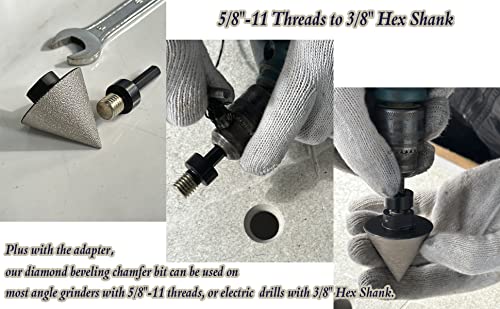 AHRYLXY Diamond Beveling Chamfer Bit, 50mm Diamond Countersink Drill Bits for Existing Hole Enlarging Shaping Trimming in Tile Ceramic Granite, 5/8"-11 Thread x 3/8" Hex Shank Adapter