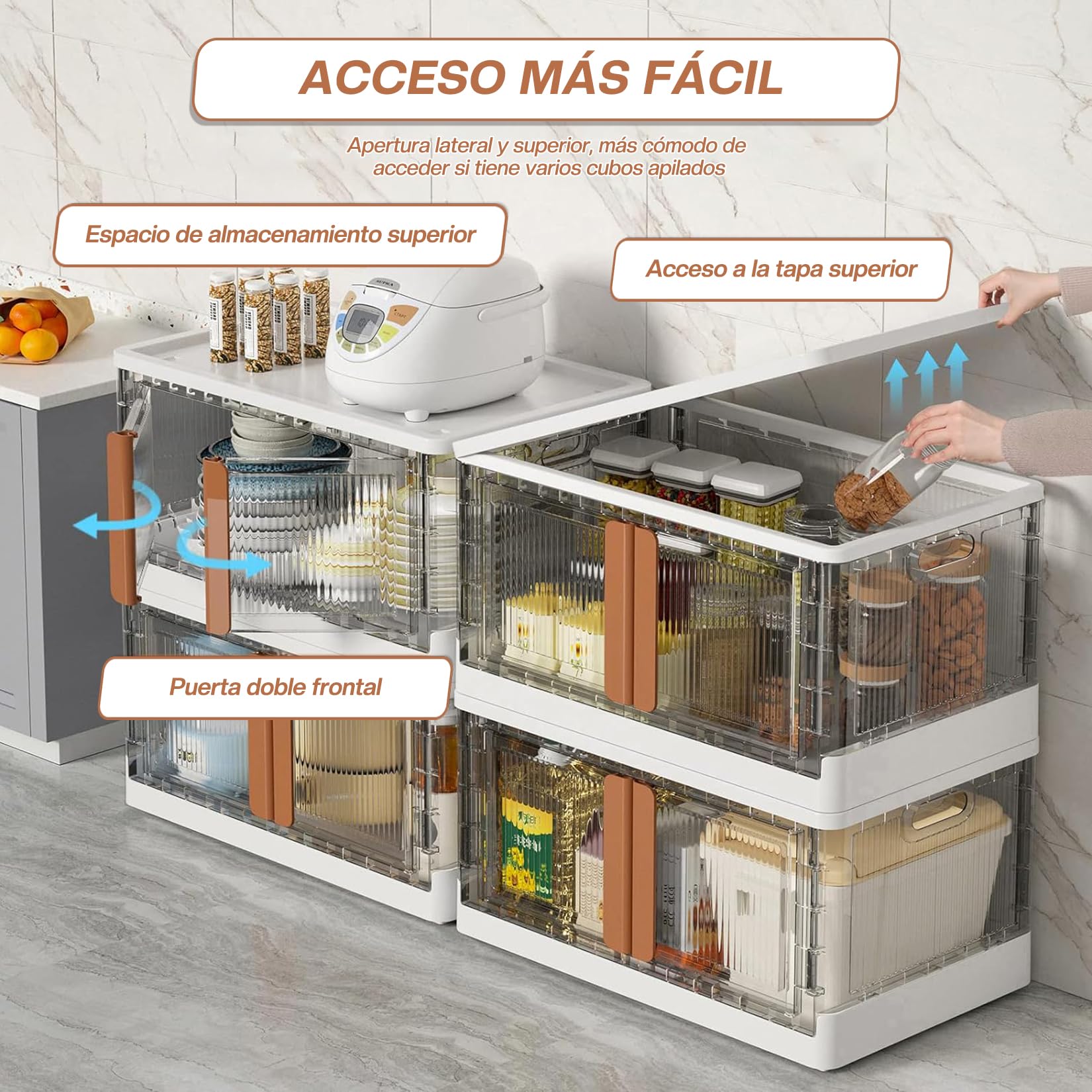 Tucorresi 3 Piece Storage Boxes, Stackable Closet Organizer, Foldable Storage Cube, Clear Organizer Boxes with Lid and Door