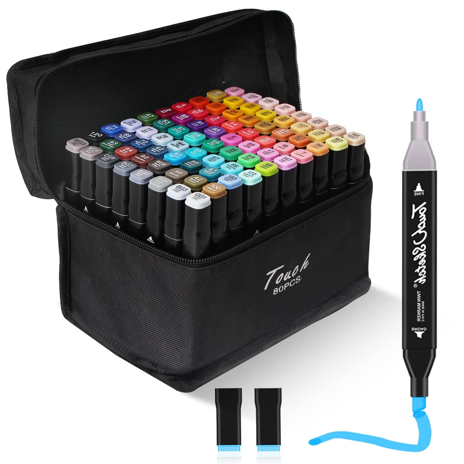 TenSine 80 Colors Alcohol Markers, Double Tip Art Marker Set for Artist(Broad Chisel and Fine Tip), Perfect for Kids Adult Coloring Books Sketching and Card Making