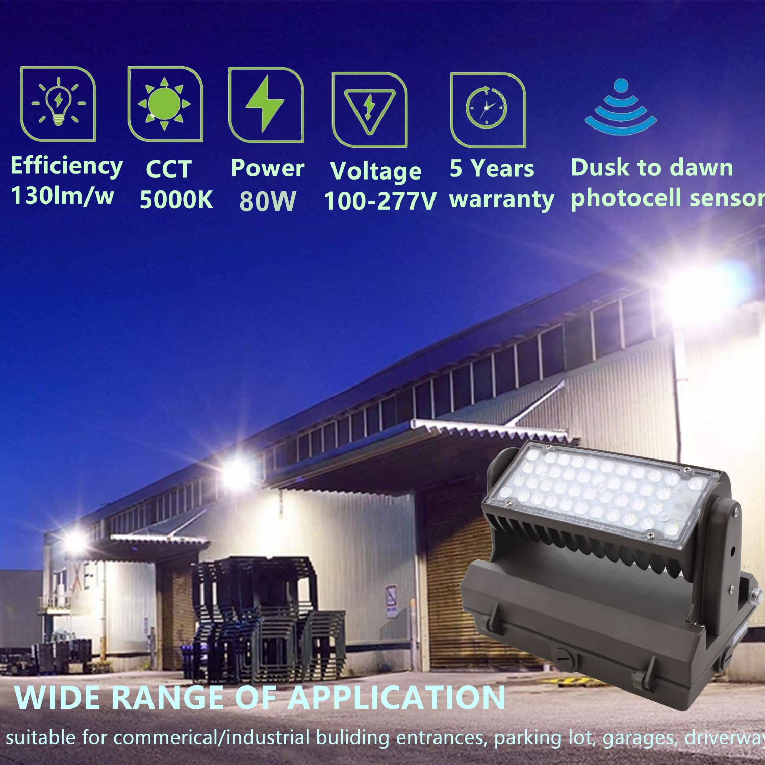Rotatable LED Wall Pack Light with Dusk to Dawn Photocell, 80W 10400LM 400-600W HPS/HID Equiv., 5000K Daylight ETL Commercial Outdoor Security Lighting for Warehouse, Entrance, Parking, Garage