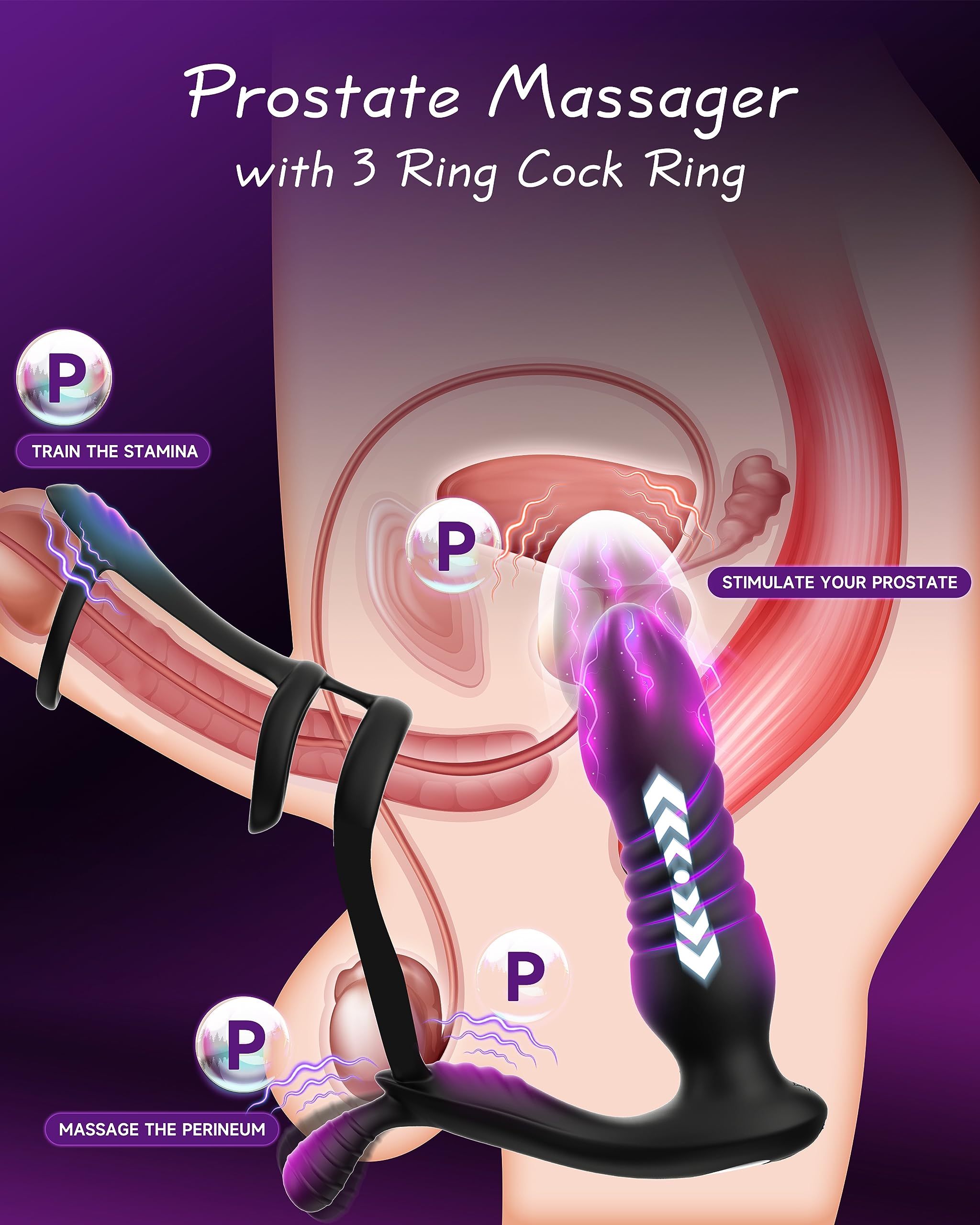 Anal Plug Vibrator with Remote Control,Male Sex Toy Thrusting Prostate Massager,10 Vibrating&7 Thrusting Modes with Penis Cock Ring