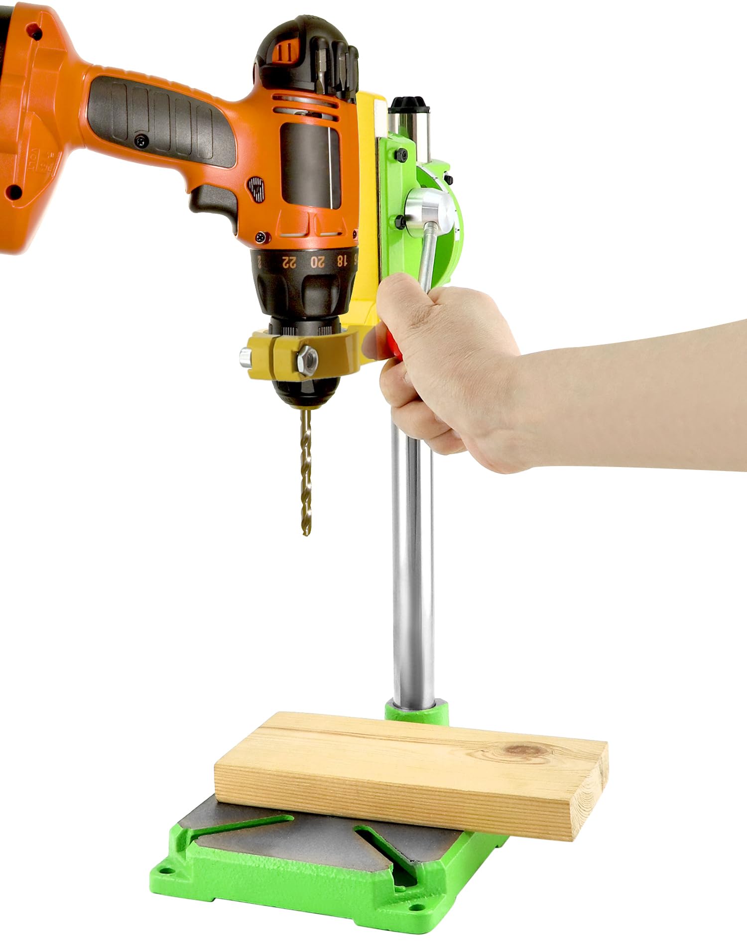 QWORK Drill Press Stand, Heavy Duty Floor Drilling Press/Rotary Tool Workstation,Table Top Drill Press 90° Rotating Fixed Frame for Drilling Collet, Drill Press Table, Drill Workbench Repair