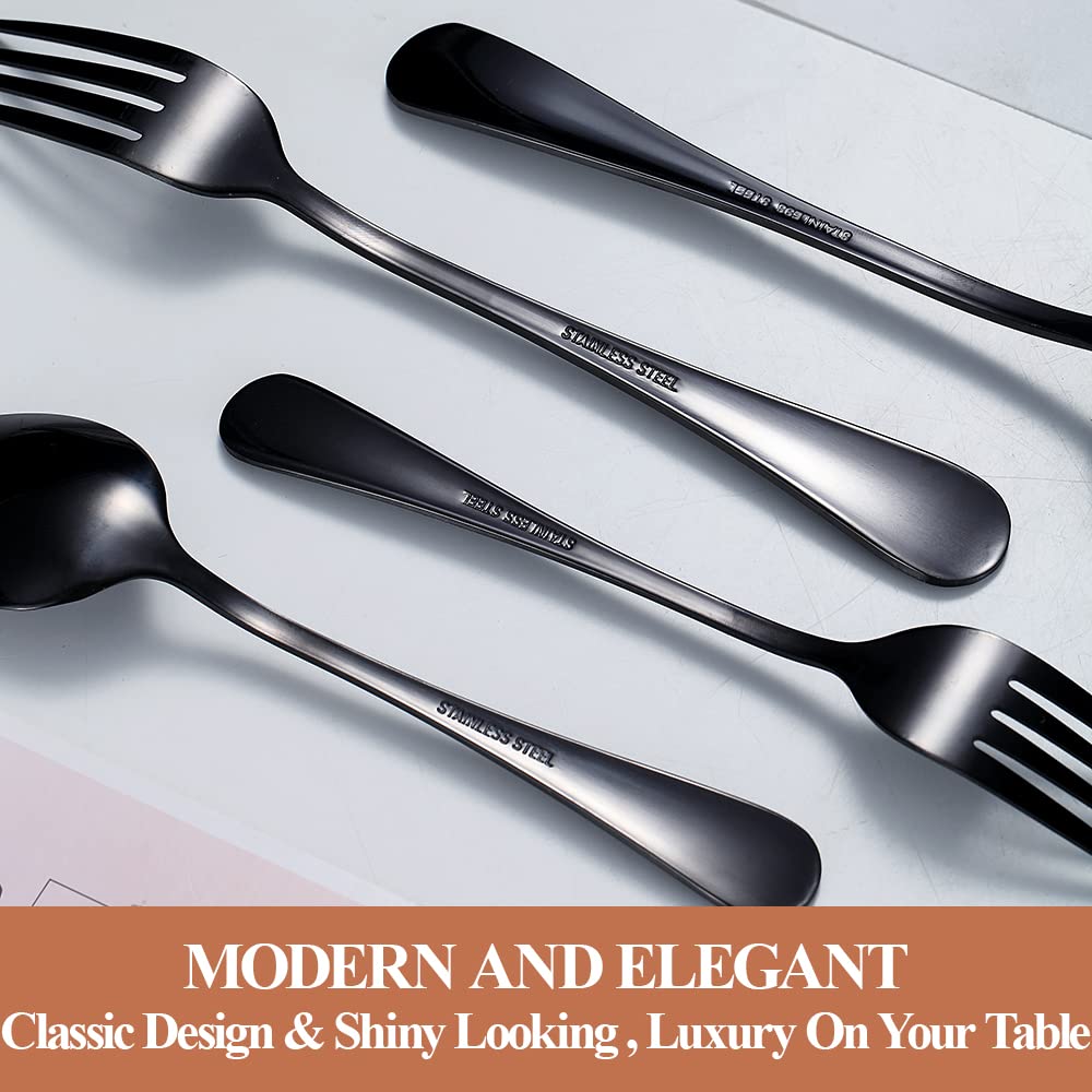 Lazycorner 20 Pcs Black Silverware Set for 4, Mirror Polished Flatware Set Stainless Steel Fork Knife Spoon, Food Grade Eating Utensils Sets, Reusable Silverwear Cutlery Set, Dishwasher Safe