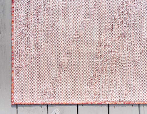 Unique Loom Outdoor Botanical Collection Area Rug - Leaf (5' 1" x 8' Rectangle, Rust Red/ Gray)