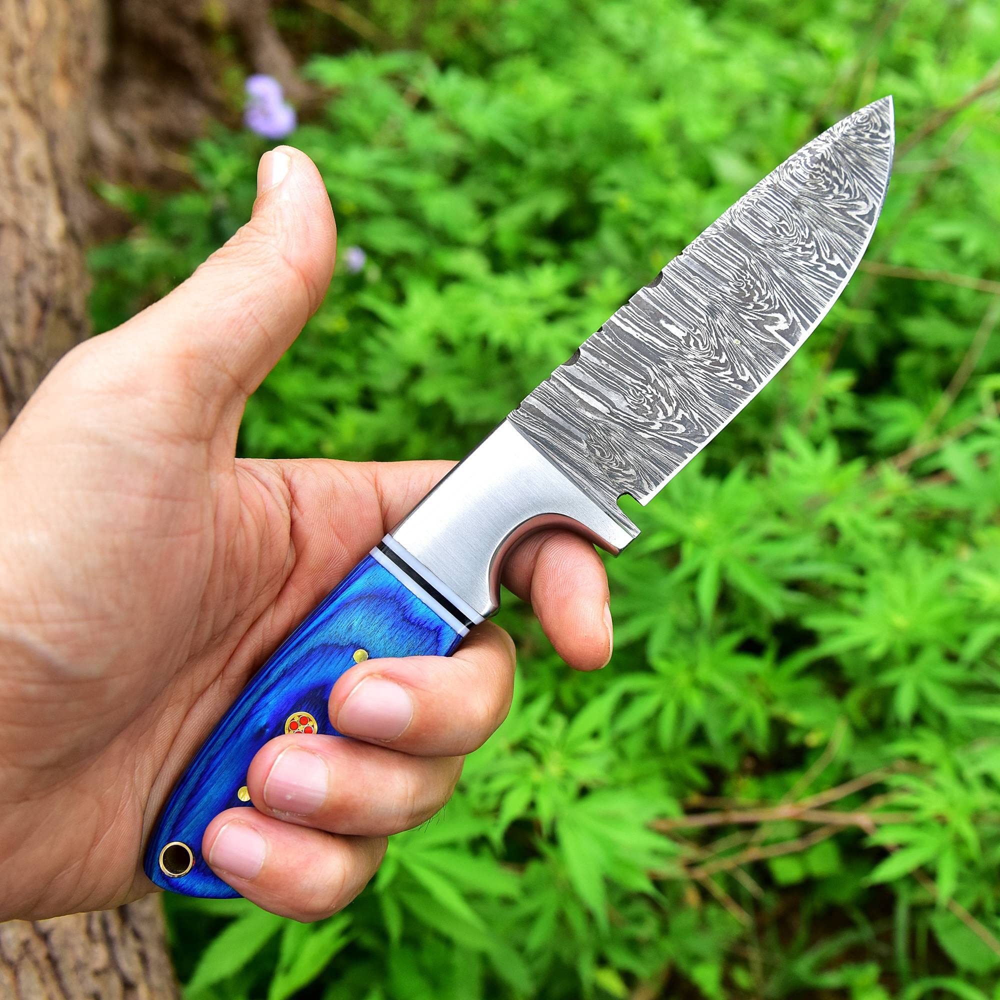 AA Knives Handmade Damascus Steel Hunting knife with Leather Sheath β 9 Inches Fixed Blade Bushcraft Knife with Micarta Handle - Perfect for Survival, Hunting and Camping