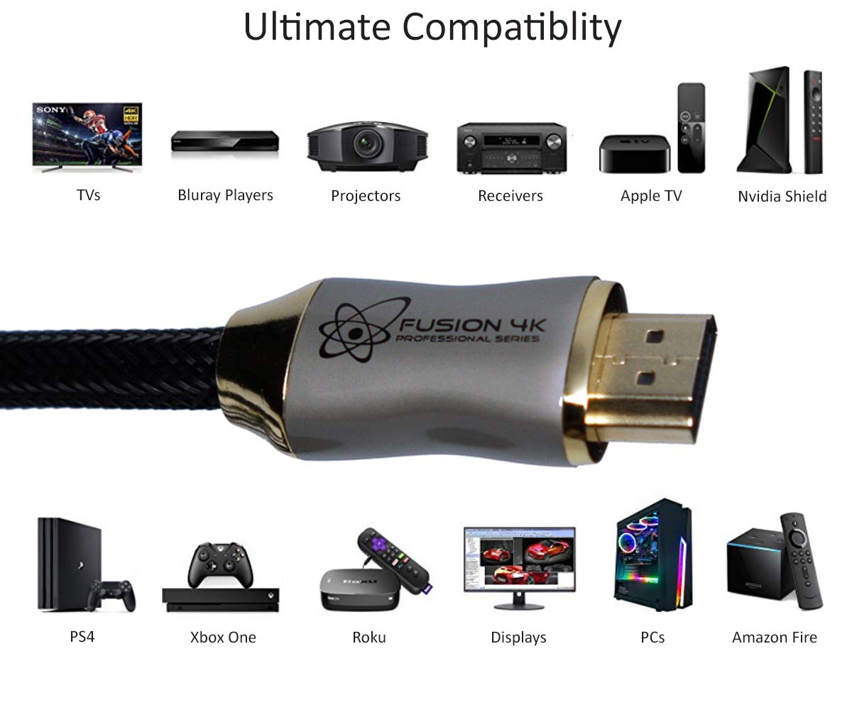 Fusion4k High Speed 4K HDMI Cable (4K @ 60Hz) - Professional Series (6 Feet)