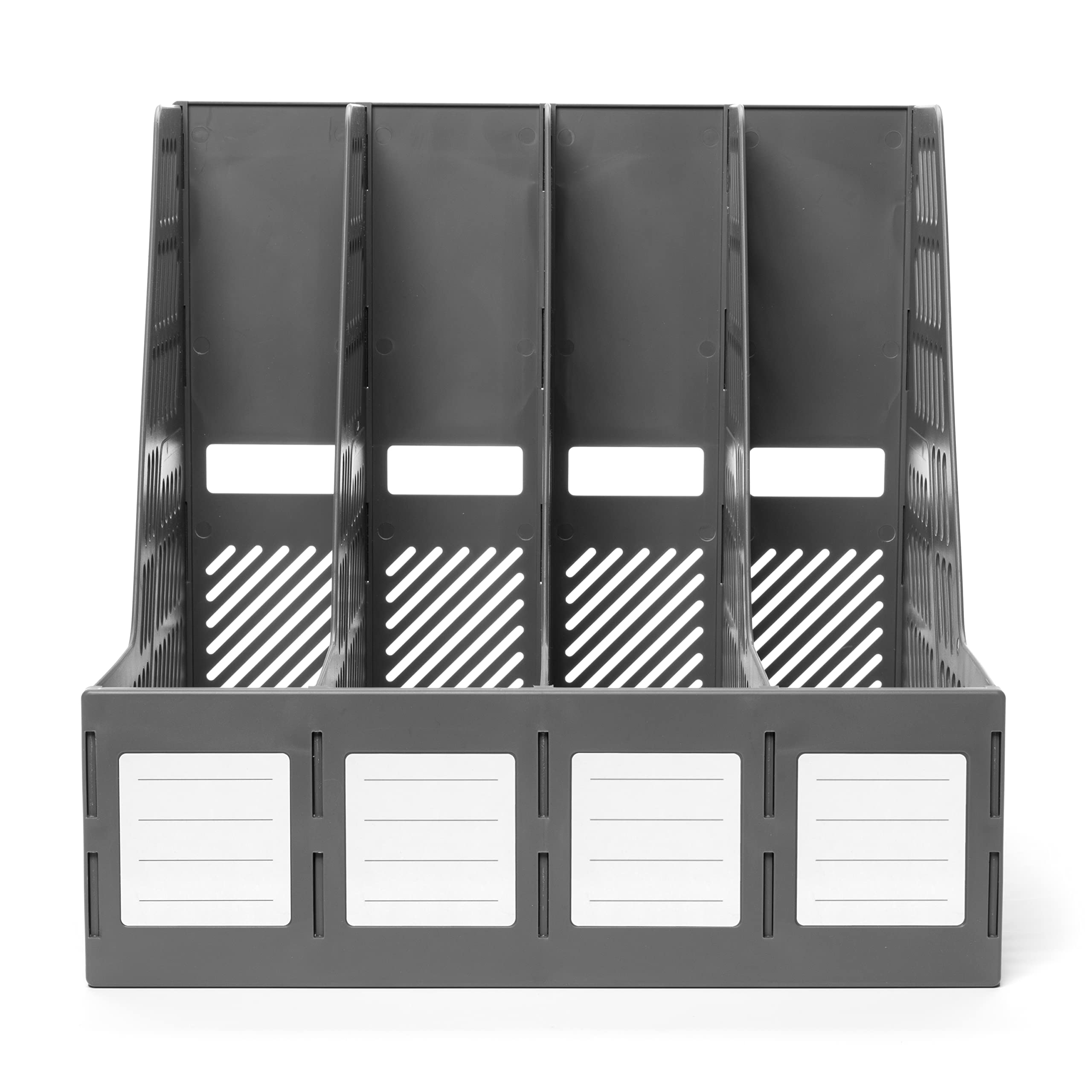 Alfion Collapsible Magazine Holder, 4 Vertical Slots | Modern Color Office Desk Organizer for File Storage (Charcoal Gray)