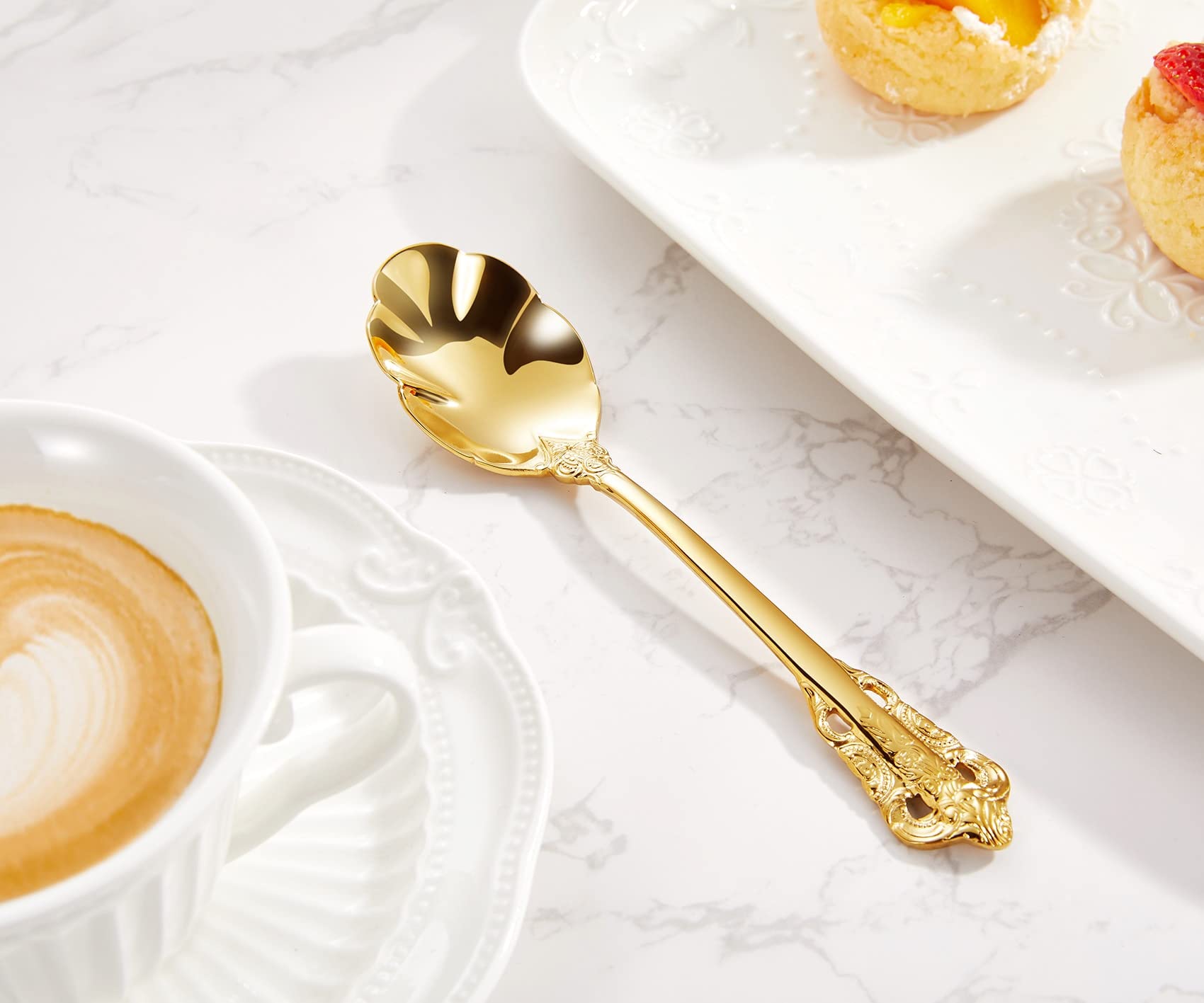 KEAWELL 6" Tea Spoons Set of 4, Coffee Espresso Demitasse Vintage Tea Spoon, 18/10 Stainless Steel, (Gold)
