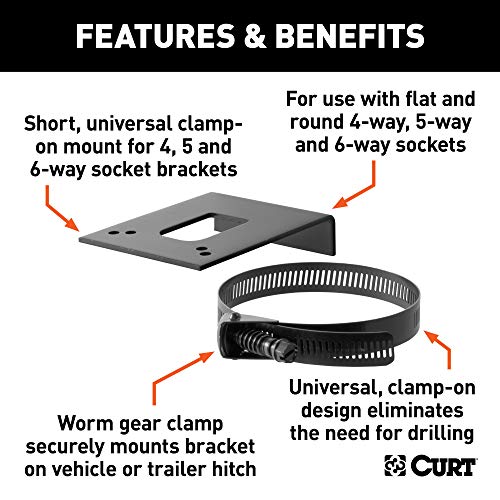 CURT 57204 Vehicle-Side Trailer Wiring Harness Clamp-On Bracket Mount for 4-Way, 5-Way or 6-Way GLOSS BLACK POWDER COAT