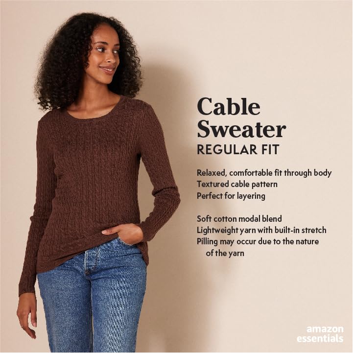 Amazon Essentials Women's Lightweight Long-Sleeve Cable Crewneck Sweater (Available in Plus Size), Black, 3X