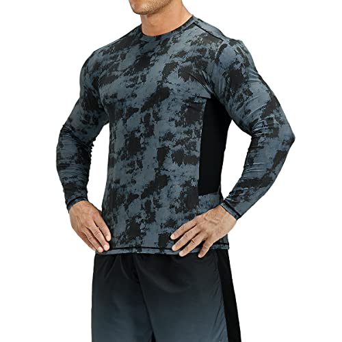 ADOREISM Men's UPF 50+ Sun Protection Long Sleeve Rash Guard Quick-Dry Fishing Hiking Shirts (Black,S)