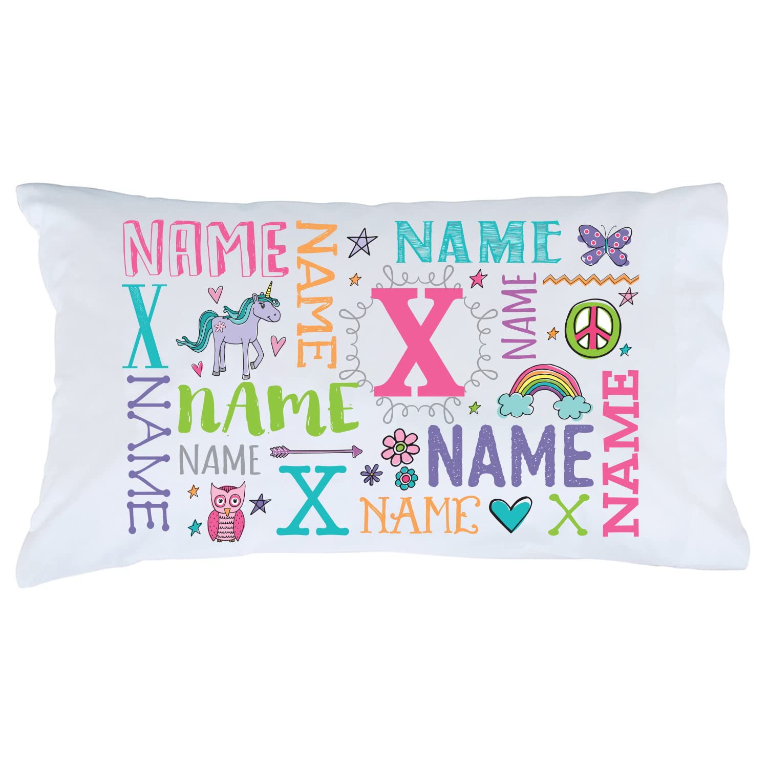 Personalized Planet My Name Pastel White Pillowcase with Custom Initial and Name Printed | Fun Bedroom Décor for Children | Standard Queen Size Pillow Cover | 20x31