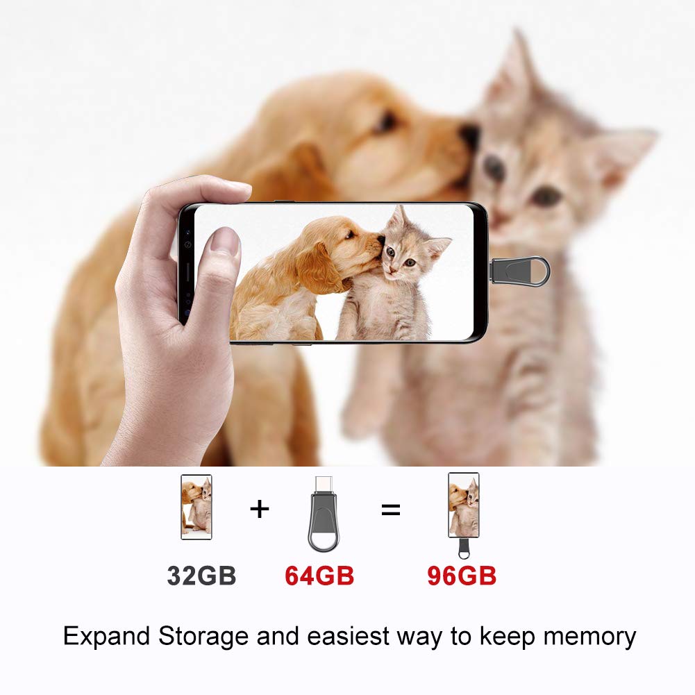 64GB USB C Flash Drive, 2-in-1 OTG USB 3.0 Thumb Drive, Dual USB Memory Stick Pen Drive for Type-C Android Smartphones Tablets and New MacBook Laptop PC PDA Samsung, Black