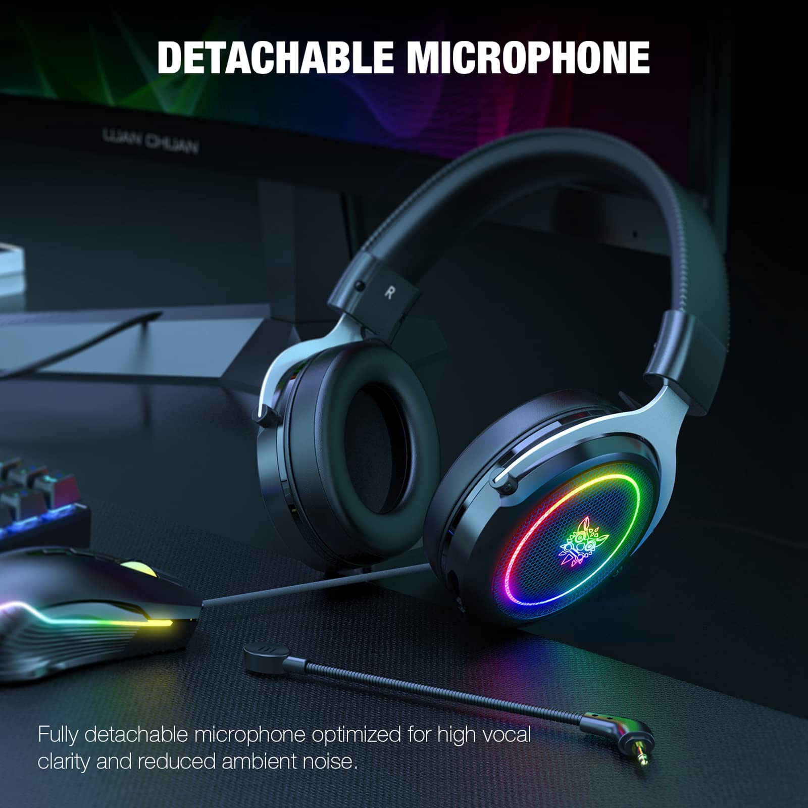 edonka Gaming Headset X 10, Noise Canceling Gaming Headphones with RGB Light,7.1 Surround Sound Crystal Clear Mic for PS5, PS4, Xbox One, PC, Mac