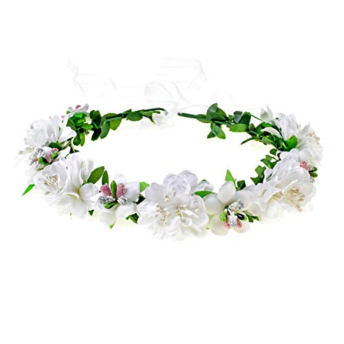 A Miaow Hibiscus Mutabilis Flower Headband Hair Wreath Floral Crown Accessory (White)