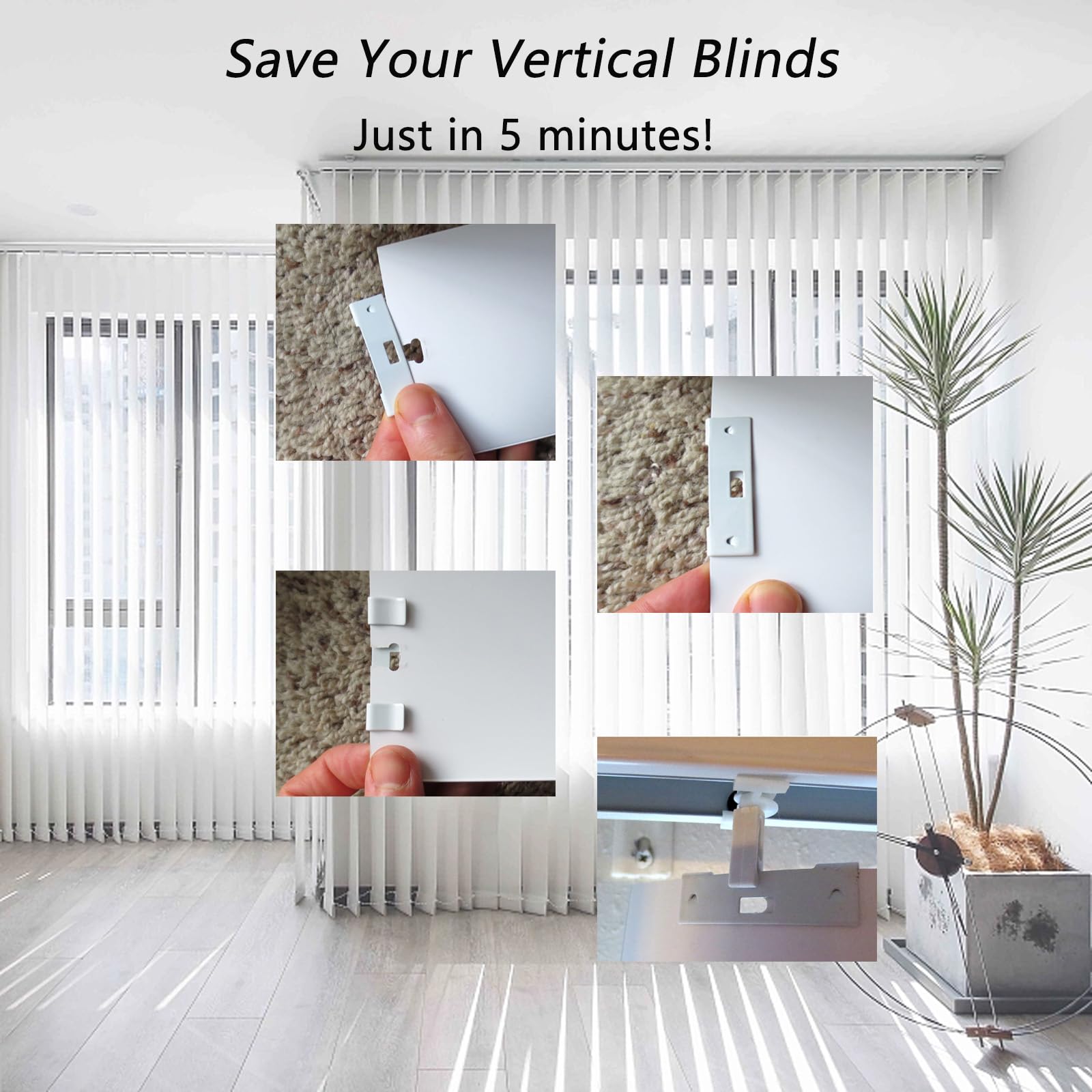 Acrux7 60 Pack Vertical Blind Repair Tabs, Metal Vertical Blind Repair Vane Savers, Blind Repair Tabs, Vertical Blind Repair Clips for Vertical Blinds Replacement Slats, White