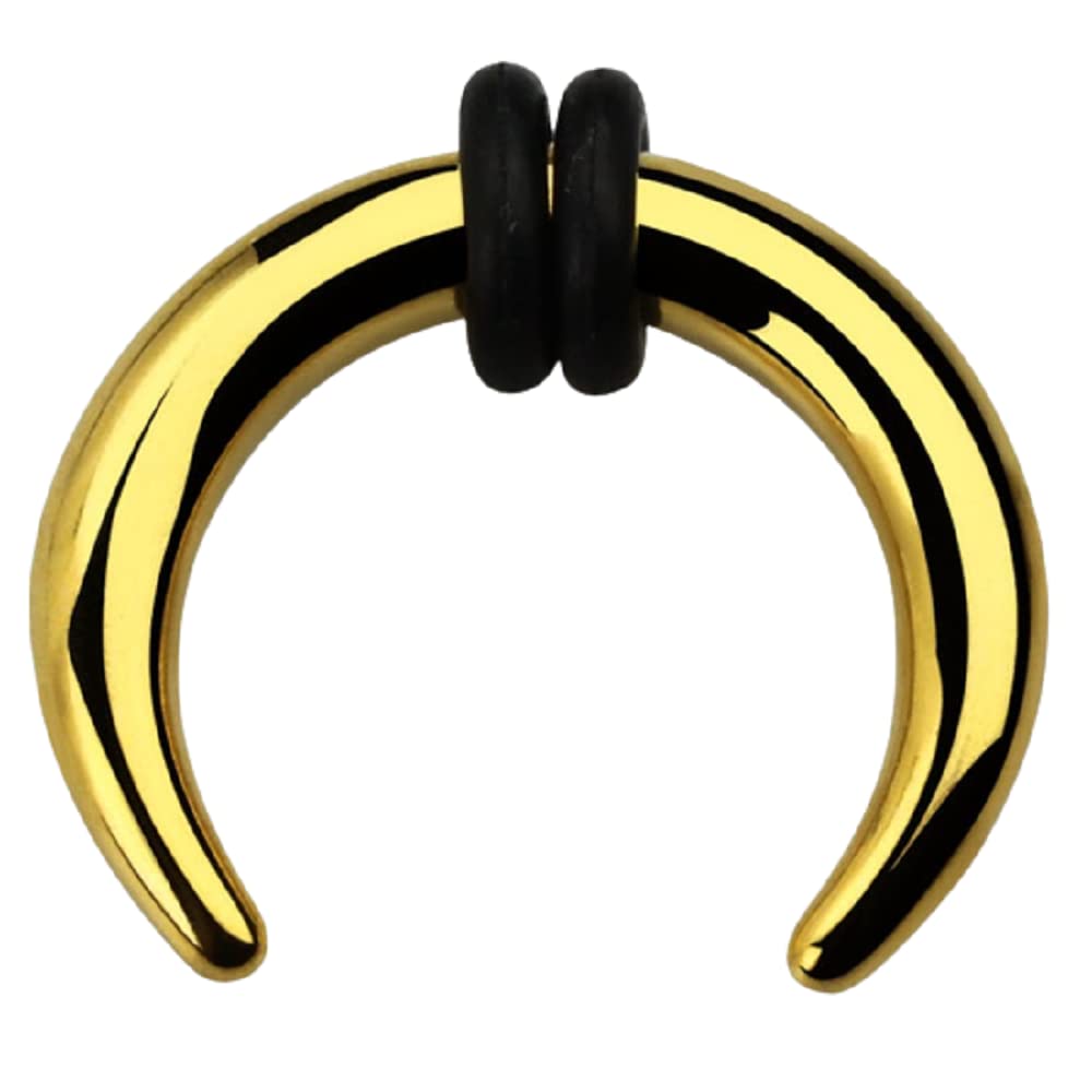 8-14GA Gold PVD Plated Stainless Steel Septum Pincher Nose Ring with 2 Black O-Rings (Gauge: 2mm (12GA) / Diameter: 10mm (3/8"))
