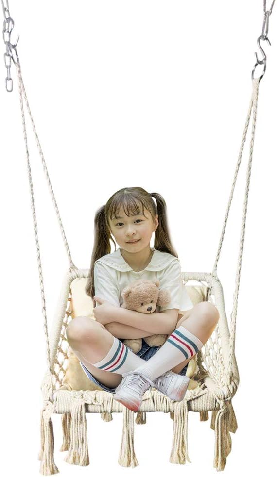 Square Macrame Hanging Swing Chairs Cotton Rope Lounger for Outdoor Indoor Garden Patio Yard Porch Tree