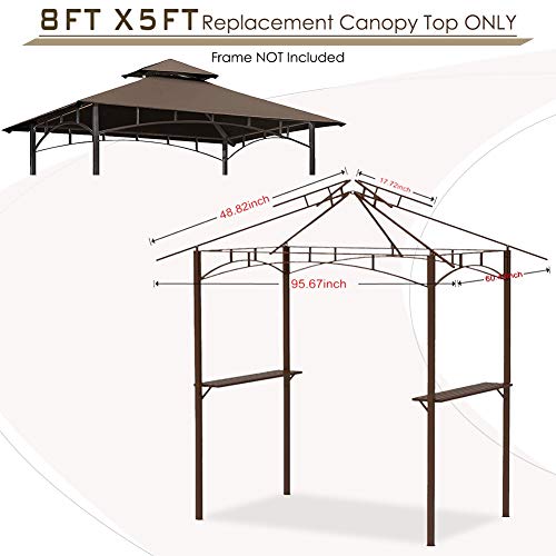 CoastShade 8 x 5 Grill BBQ Gazebo Double Tiered Replacement Canopy Roof Outdoor Barbecue Gazebo Tent Roof Top,Brown