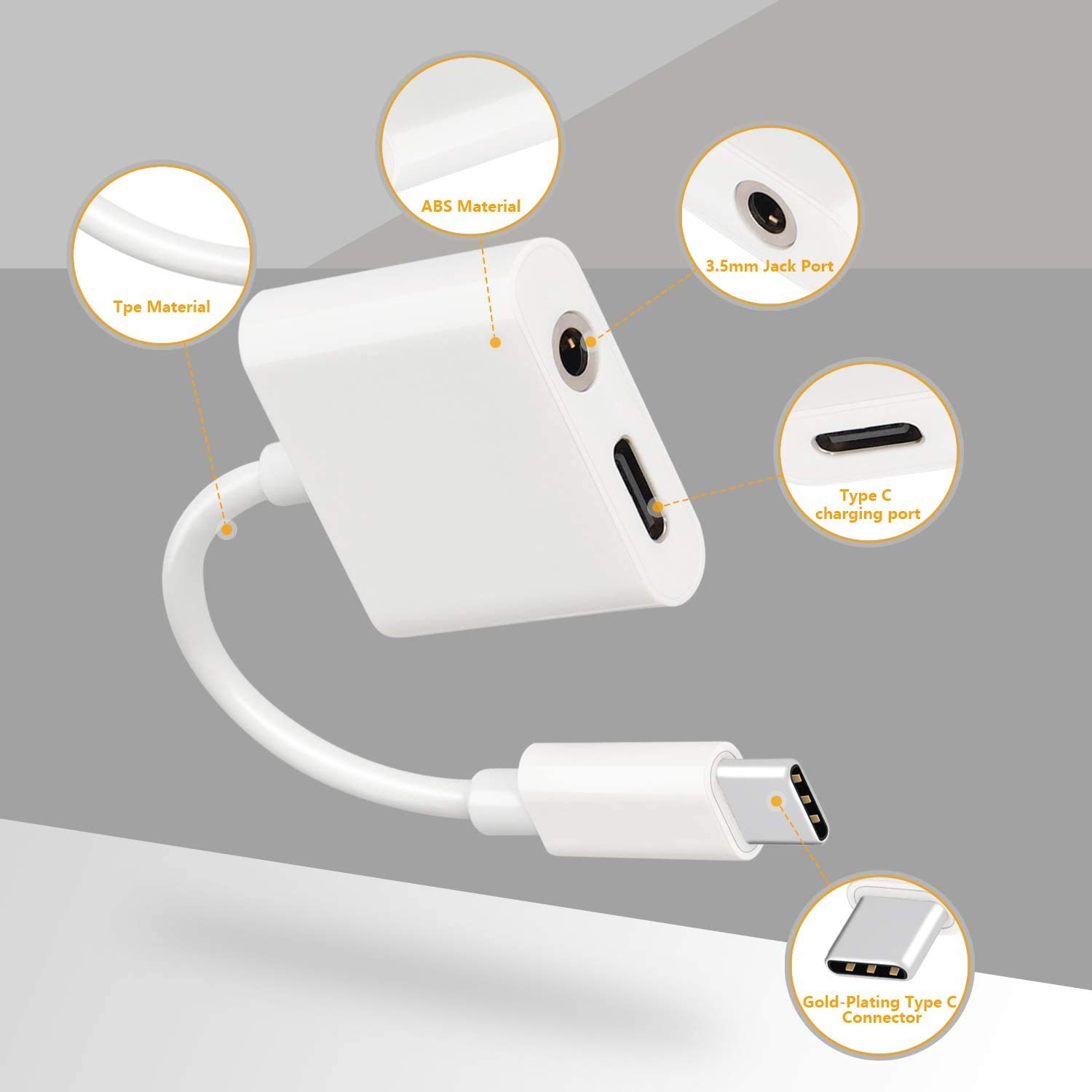 USB C to 3.5mm Audio Adapter, HiMusic 2 in 1 USB Type C Male to 3.5mm Female Stereo Earphone Dongle and Charging Adapter Compatible with Google Pixel 4/3/2XL,Galaxy S20+/Note 10/10+ and More(White)