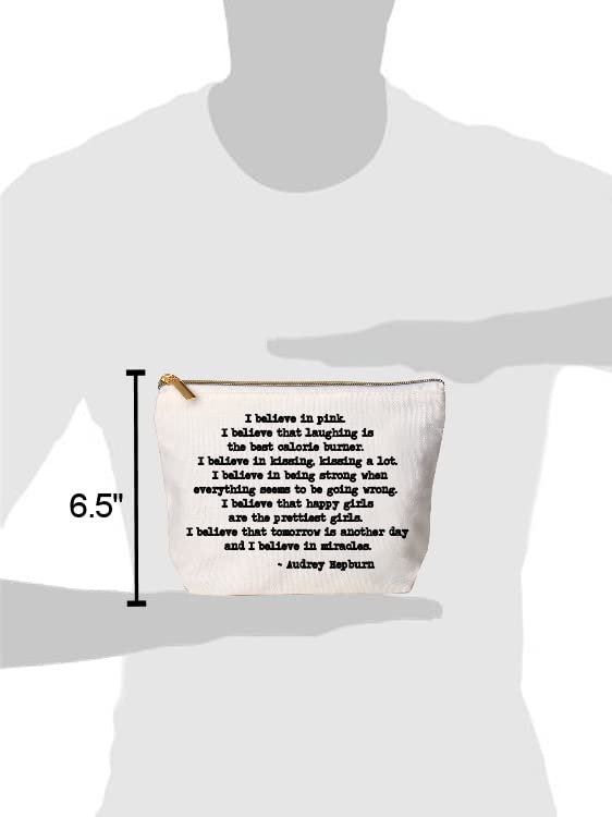 Jules Natural Canvas Cosmetic Bag With Zipper Closure I Believe In Pink Audrey Hepburn Quote