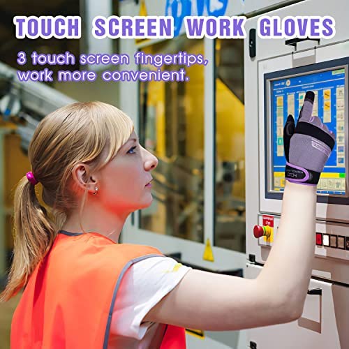 AIGEVTURE Utility Work Gloves Women, Safety Mechanic Working Gloves Touch Screen,Flexible Breathable Yard Work Gloves