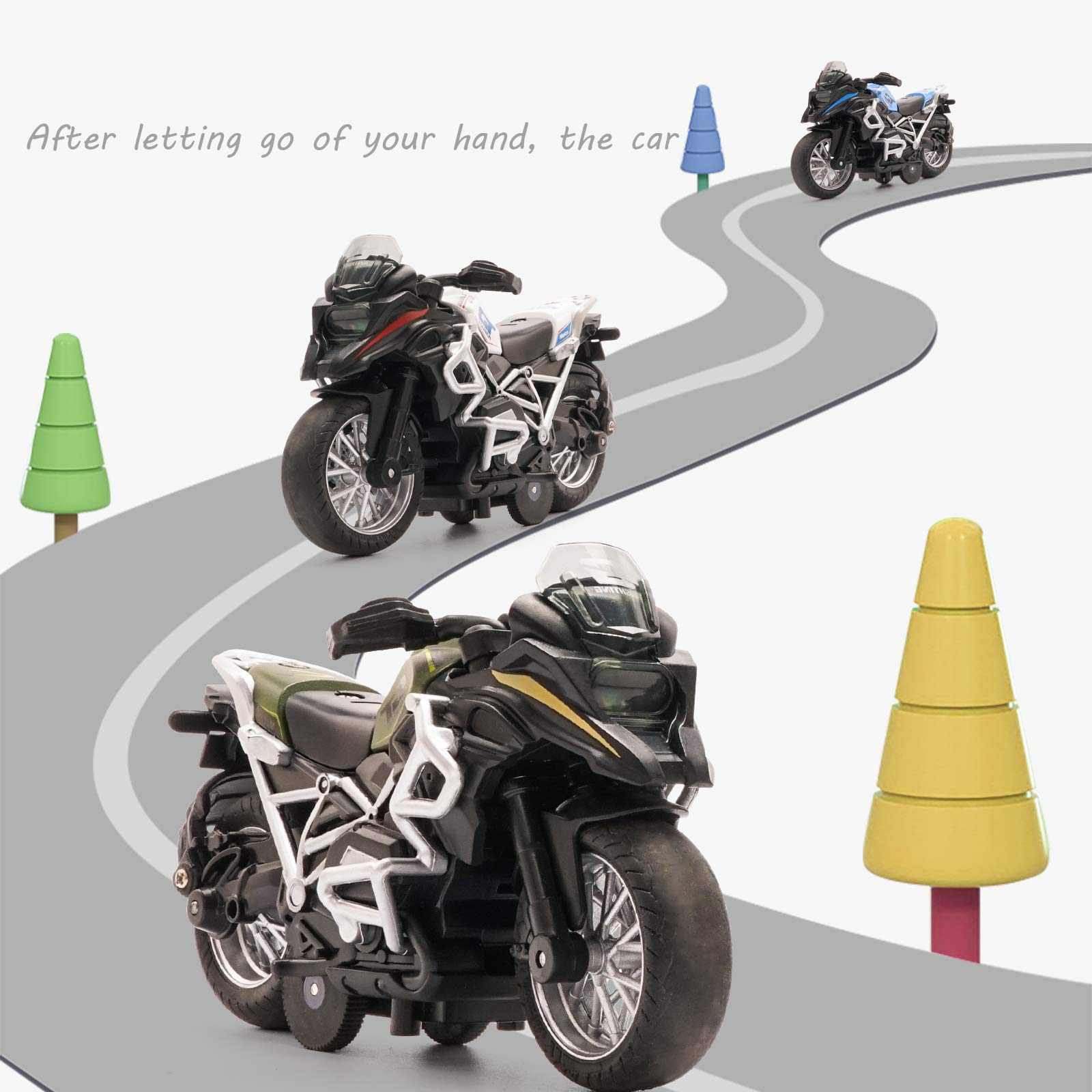Diecast Motorcycle Toy - Pull Back Toy Cars with Sound and Light Toy,Motorcycle Toys for Boys,Toys for 3-9 Year Old Boys (Green)