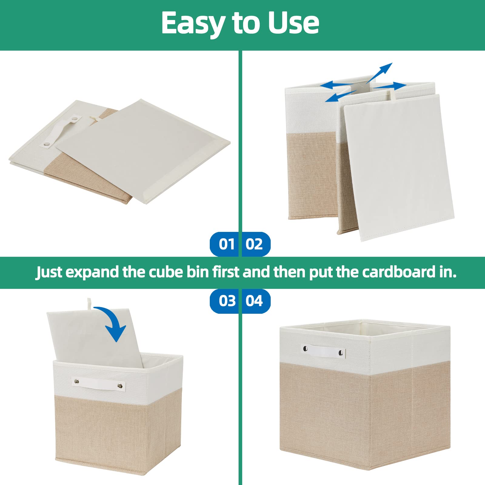 Bidtakay Cubes Baskets for Organizing 11 X 11 X 11 inch Collapsible Fabric Storage Boxes 4 Pack Stackable Beige Cube Storage Organizer Bins For Home Closet Shelves Office Bedroom Nursery Toy Storage