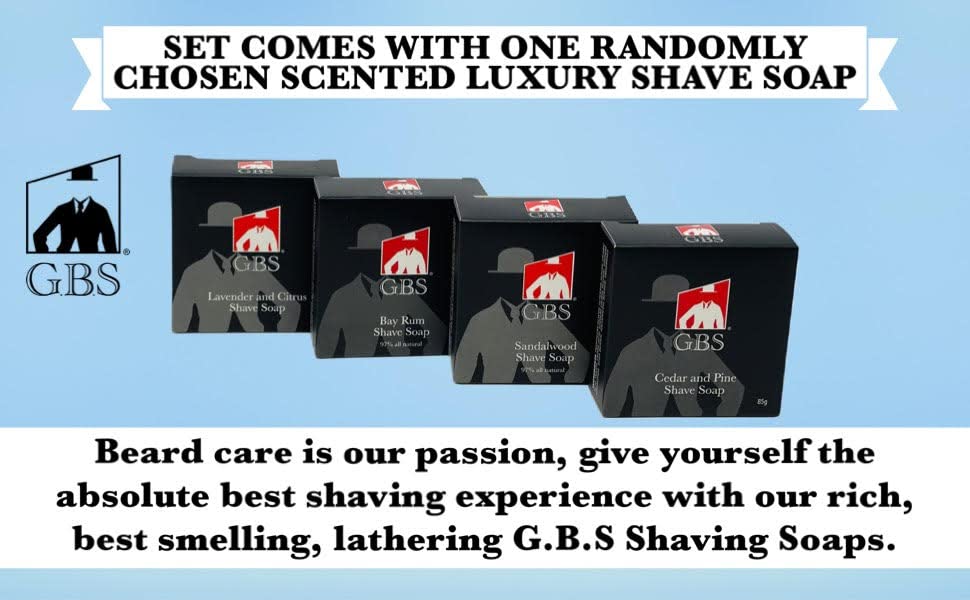 G.B.S Shaving Brush with All Natural Shave Soap, Shave Brush Stand and Ceramic Shaving Mug Kit