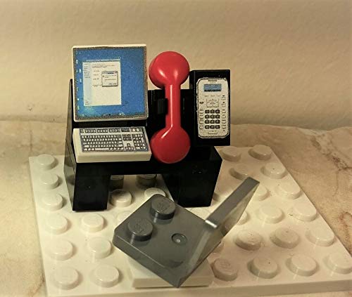 CUSTOM TOYS & HOBBIES INC Building Bricks Businessman Lawyer Office Setup- Premium Quality Office Table Desktop Computer, Keyboard, Telephone & Chair. Holiday Birthday Gift for Kids